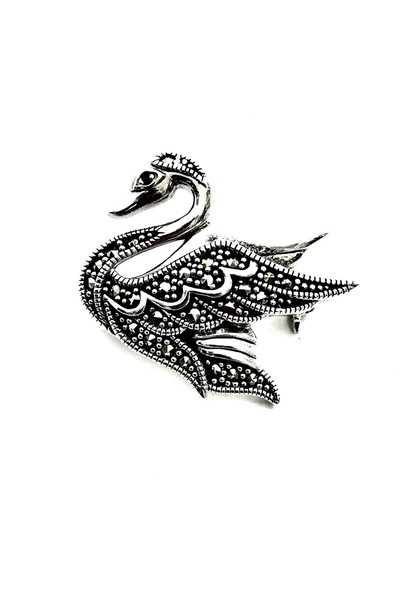 Ebrar Tesbih Gümüş Gümüş Kuğu Kadın Broş 925 Ayar Gümüş Kuğu Kuşu Kadın Broş