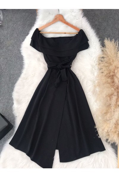 Butik Liya Kemerli Madonna Yaka Midiboy Elbise