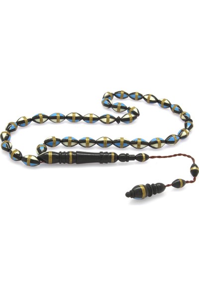 Nipora Sistemli Mavi-Beyaz Mine Dolgulu Pirinç Sarmal Arpa Kesim Kuka Tesbih Nipora Sistemli Mavi-Beyaz Mine Dolgulu Pirinç Sarmal Arpa Kesim Kuka Tesbih