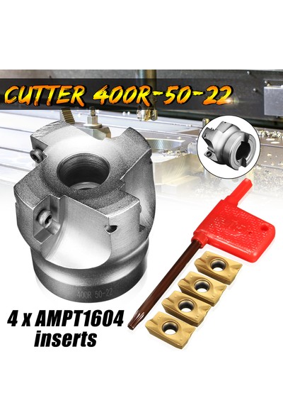 Guangdong Spirit Alet Bap 400R-50-22-4F Indeks Alın Parmak Freze Kesici + Anahtar + 4 APMT1604 Guangdong Spirit Alet Bap 400R-50-22-4F Indeks Alın Parmak Freze Kesici + Anahtar + 4 APMT1604