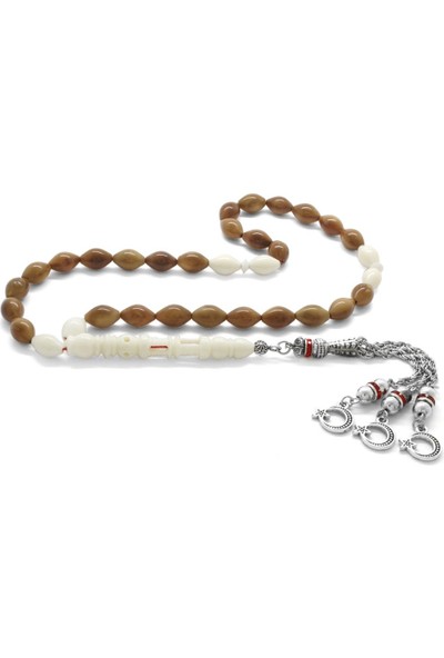 Nipora Kırmızı Taşlı Kararmaz Metal Püsküllü Imamesi Deve Kemiği Işçilikli Arpa Kesim Kuka Tesbih