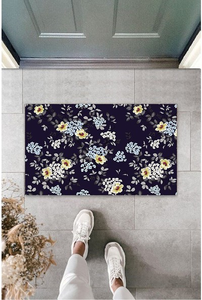Lacivert Kapı Önü Paspası Minik Çiçekler Desen PS854 Lacivert Kapı Önü Paspası Minik Çiçekler Desen PS854
