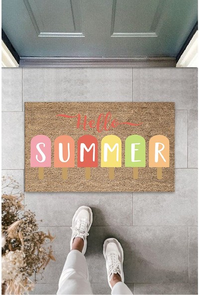 Silkcoat Home Bej Kapı Önü Paspası Hello Summer Dondurma Desen PS902 Silkcoat Home Bej Kapı Önü Paspası Hello Summer Dondurma Desen PS902