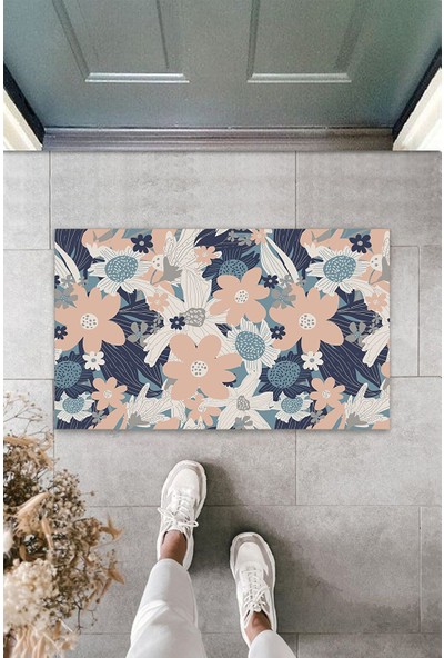 Silkcoat Home Dekoratif Dijital Soft Büyük Çiçekler Pudra Kapı Paspası Dış Mekan Paspas PS991