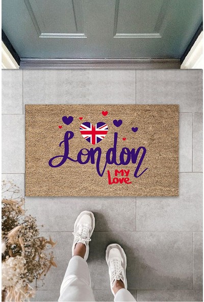 Silkcoat Home Dijital Baskı Kahverengi London My Love Paspas PS1065