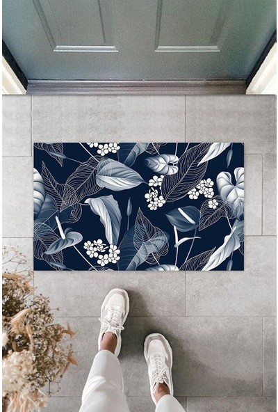Silkcoat Home Dijital Baskı Lacivert Yaprak Paspas PS1083 Silkcoat Home Dijital Baskı Lacivert Yaprak Paspas PS1083