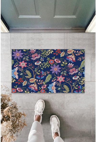 Silkcoat Home Dijital Çoklu Çiçekler Lacivert Kapı Paspası Dış Mekan Paspas PS1032 Silkcoat Home Dijital Çoklu Çiçekler Lacivert Kapı Paspası Dış Mekan Paspas PS1032