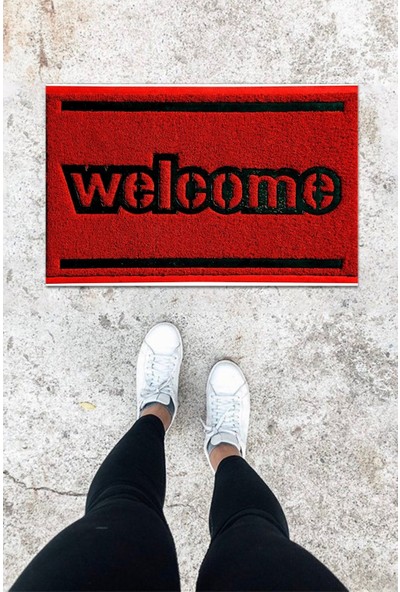 Dijital Baskı Kırmızı Kıvırcık Desen Kapı Önü Paspası PS1345