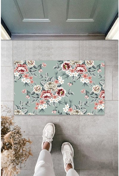Silkcoat Home Dijital Baskı Turkuaz Çiçek Kapı Paspası PS1087 Silkcoat Home Dijital Baskı Turkuaz Çiçek Kapı Paspası PS1087