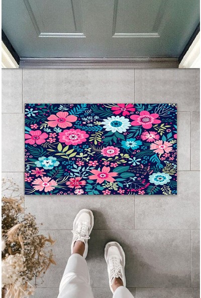 Silkcoat Home Dekoratif Dijital Baskı Renkli Çoklu Çiçek Dış Mekan Paspas PS1141