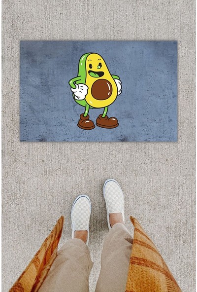 Silkcoat Home Dijital Baskı Dekoratif Gülen Avakado Antrasit Kapı Önü Paspası PS1247