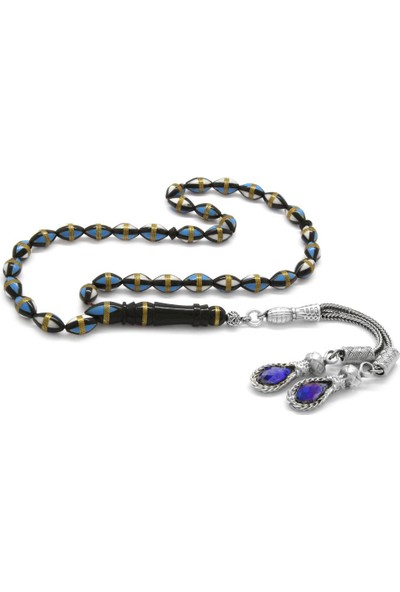 Nipora Alpaka Püsküllü Mavi-Beyaz Mine Dolgulu Pirinç Sarmal Arpa Kesim Kuka Tesbih Nipora Alpaka Püsküllü Mavi-Beyaz Mine Dolgulu Pirinç Sarmal Arpa Kesim Kuka Tesbih