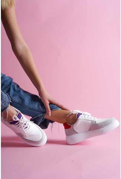 Epres Mor Beyaz Bağcıklı Spor Ayakkabı