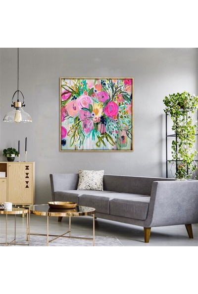 Tablo Plus Soyut Rengarenk Çiçekler Yağlı Boya Dokulu Tablo