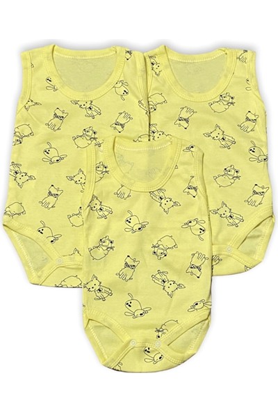 Üçlü Ayıcık Detaylı Pamuklu Bebek Body Zıbın Takım