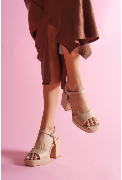 Divolya Fell Nude Cilt Platform Topuklu Günlük Ayakkabı
