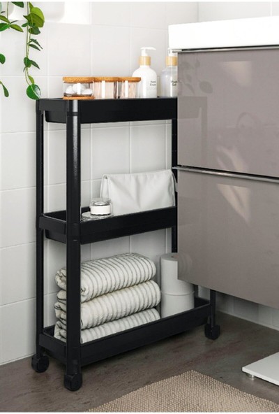 Omaş 3 Katlı Tekerlekli Beyaz Raf Ünitesi