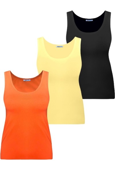 Darkzone Siyah-Sarı-Turuncu 3'lü Penye Kadın Atlet Darkzone Siyah-Sarı-Turuncu 3'lü Penye Kadın Atlet