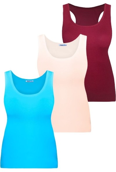 Darkzone Bordo-Somon-Turkuaz 3'lü Penye Kadın Atlet Darkzone Bordo-Somon-Turkuaz 3'lü Penye Kadın Atlet