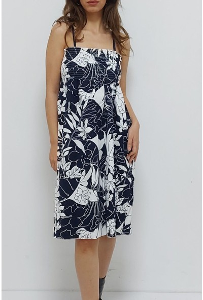 Ip Askılı Desenli Elbise Lacivert