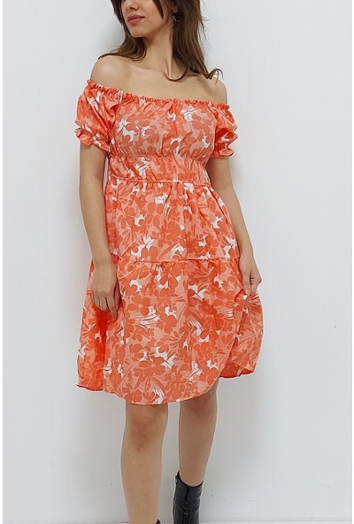 İnobag Madonna Yaka Desenli Elbise Somon