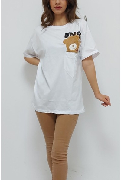 İnobag Ayıcık Işlemeli Tişört Beyaz