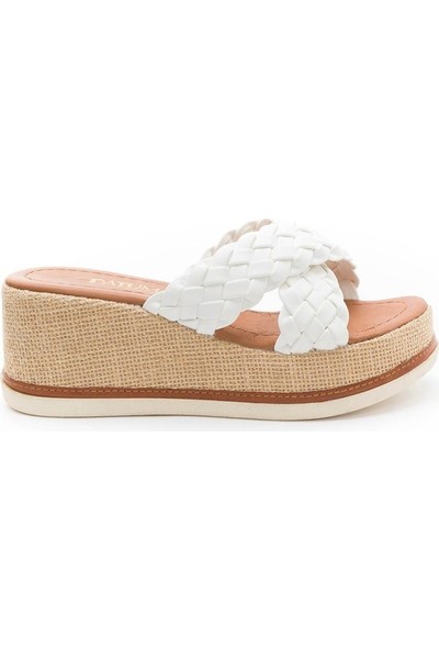 Modalem MD34537 Beyaz Cilt Dolgu Topuk Kadın Terlik