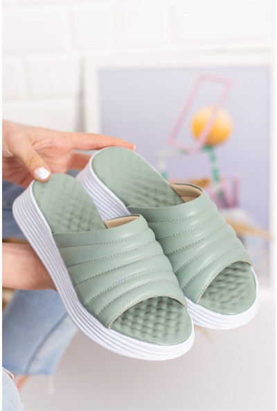 Modalem MD33678 Mint Yeşili Cilt Kadın Terlik