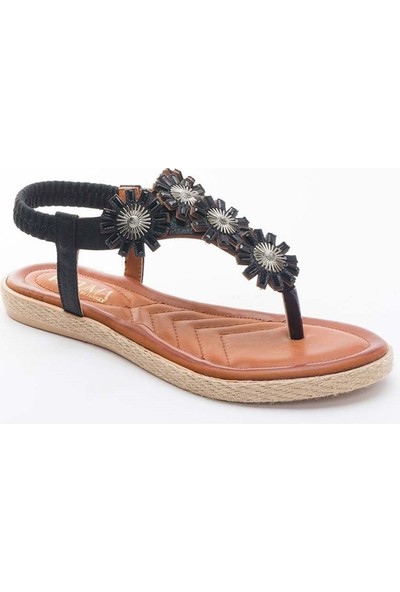 Modalem MD34058 Siyah Cilt Parmak Arası Kadın Sandalet