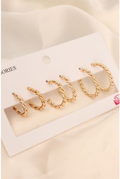 MD33542 Altın Renk Metal Burgu Model Büyüklü Küçüklü Küpe Seti MD33542 Altın Renk Metal Burgu Model Büyüklü Küçüklü Küpe Seti