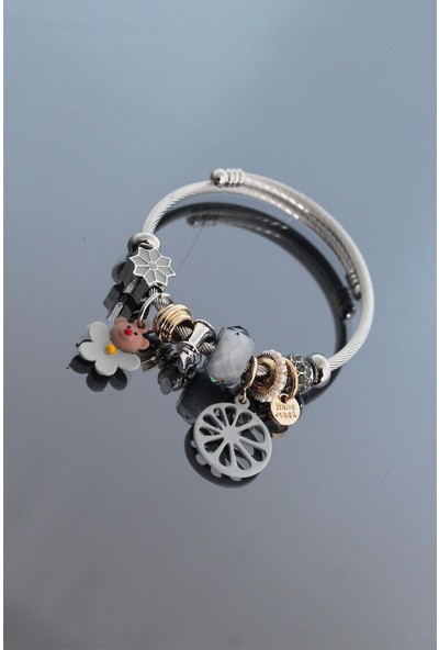 MD34503 Çiçekli Ayıcık Figürlü Zirkon Taşlı Charm Bileklik