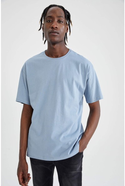 Oversize Fit Bisiklet Yaka Basic Kısa Kollu TIŞÖRT T7037AZ22SP