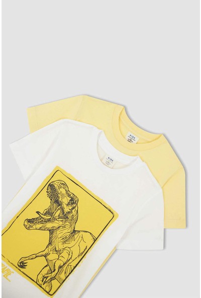 DeFacto Erkek Çocuk Dinozor Baskılı Kısa Kollu Pamuklu 2li TIŞÖRT X2701A622SP