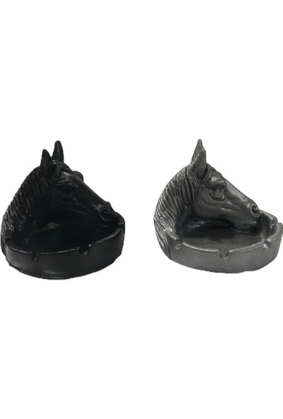 Anatomi Model 2'li At Başlı Küllük-Kül Tablası-Siyah ve Gri