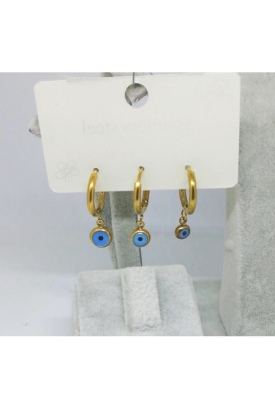 Eke Butik Nazar Boncuklu Çelik Küpe Eke Butik Nazar Boncuklu Çelik Küpe