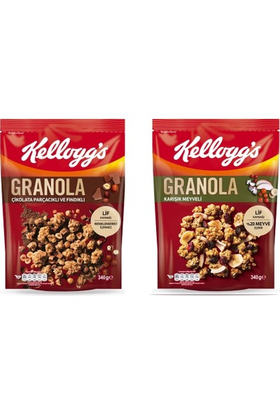 Kellogg's Granola Çikolata Fındıklı 340 gr + Kellogg's Granola Meyveli 340 gr