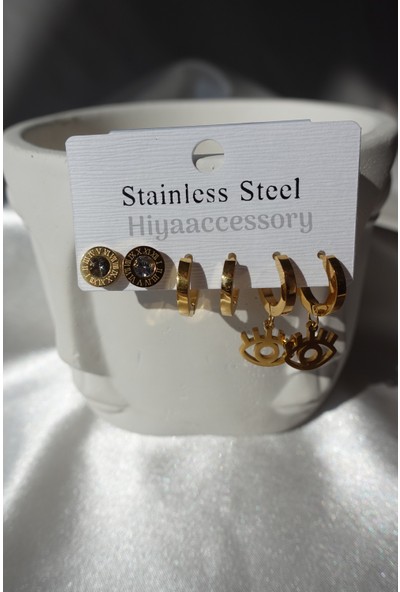 Hiya Accessory Çelik 6'li Gold Küpe Hiya Accessory Çelik 6'li Gold Küpe