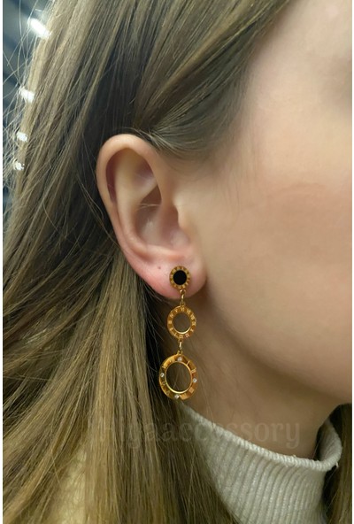 Hiya Accessory Çelik Daire Detaylı Romen Rakamlı Küpe Gold Hiya Accessory Çelik Daire Detaylı Romen Rakamlı Küpe Gold