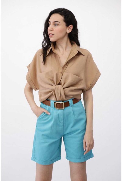 Kemerli Duble Paça Gabardin Şort Kemerli Duble Paça Gabardin Şort