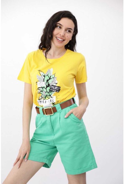 Kemerli Duble Paça Gabardin Şort