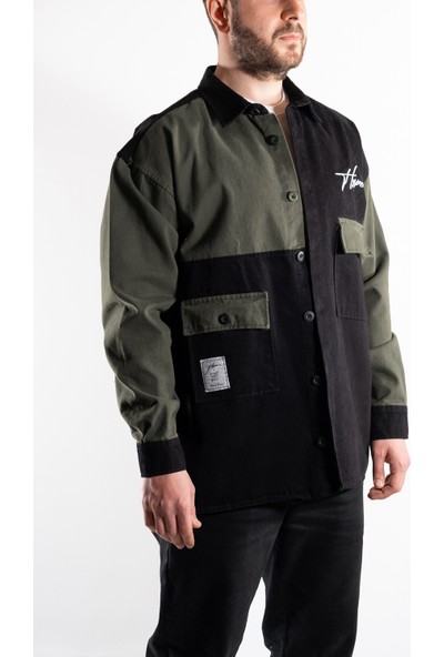 Asimetrik Cepli Konstrast Gabardin Kumaş Gömlek/ceket