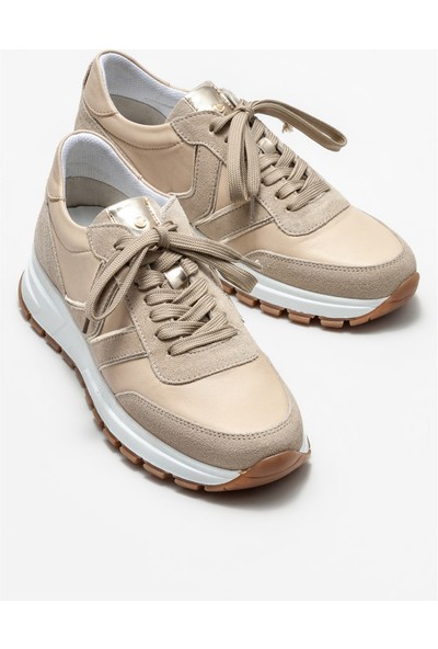 Elle Shoes Bej Deri Kadın Spor Ayakkabı