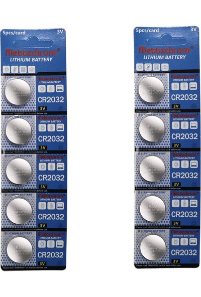 Mettzchrom 10 Adet 3 Volt CR2032 Lityum Düğme Para Pil Mettzchrom 10 Adet 3 Volt CR2032 Lityum Düğme Para Pil