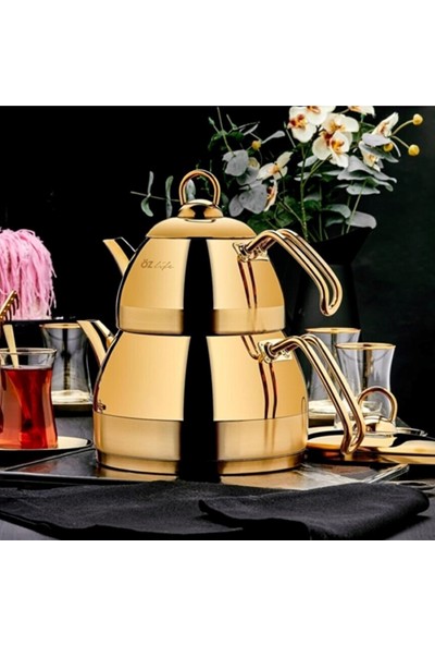 Titanyum Gold Kaplama Çelik Çaydanlık Takımı (1,0 Lt + 2,2 Lt)