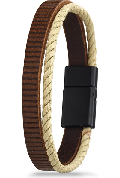 Duke Nickle Deri Örgü Detaylı Klipsli Bileklik DEBL2026