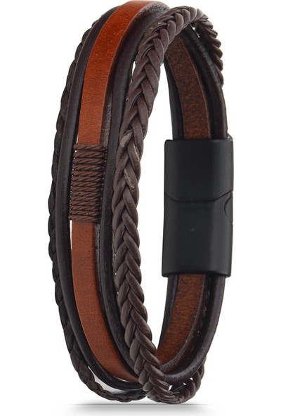 Duke Nickle Deri Örgü Detaylı Klipsli Bileklik DEBL2027