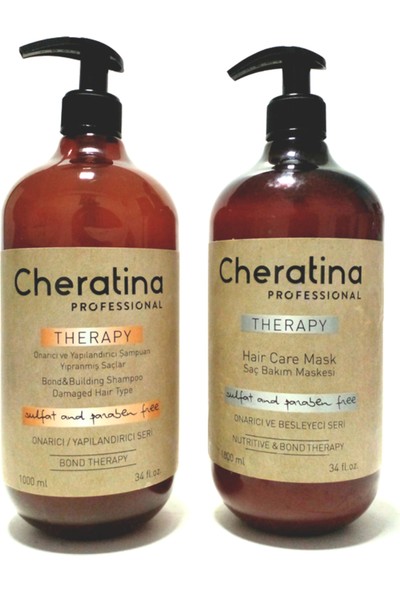 Cheratina Onarıcı ve Yapılandırıcı Şampuan 1000 ml + Onarıcı ve Besleyici Maske 1000 ml