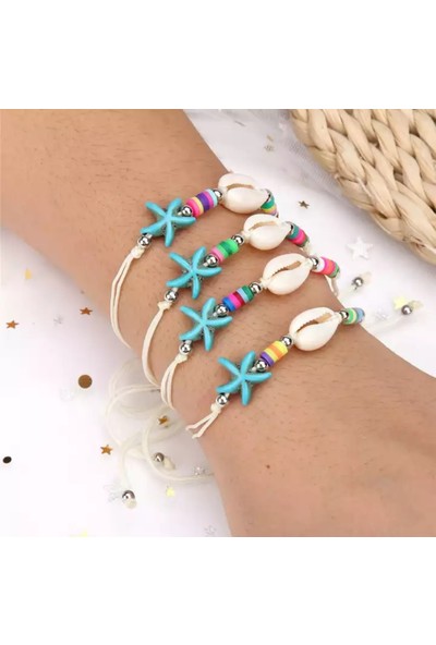 Platin Hediyelik 4 Adet Kadın Renkli Deniz Kabuğu Bileklik Fimo Bileklik Platin Hediyelik 4 Adet Kadın Renkli Deniz Kabuğu Bileklik Fimo Bileklik