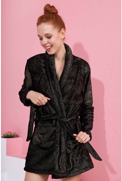 NBB Siyah Peluş Polar Sabahlık