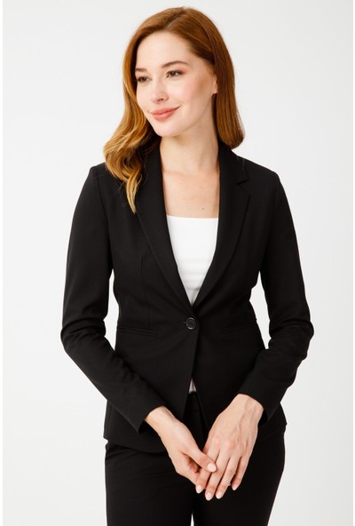 Ekol Kadın Tek Düğme Takım Ceket 6055122 Siyah